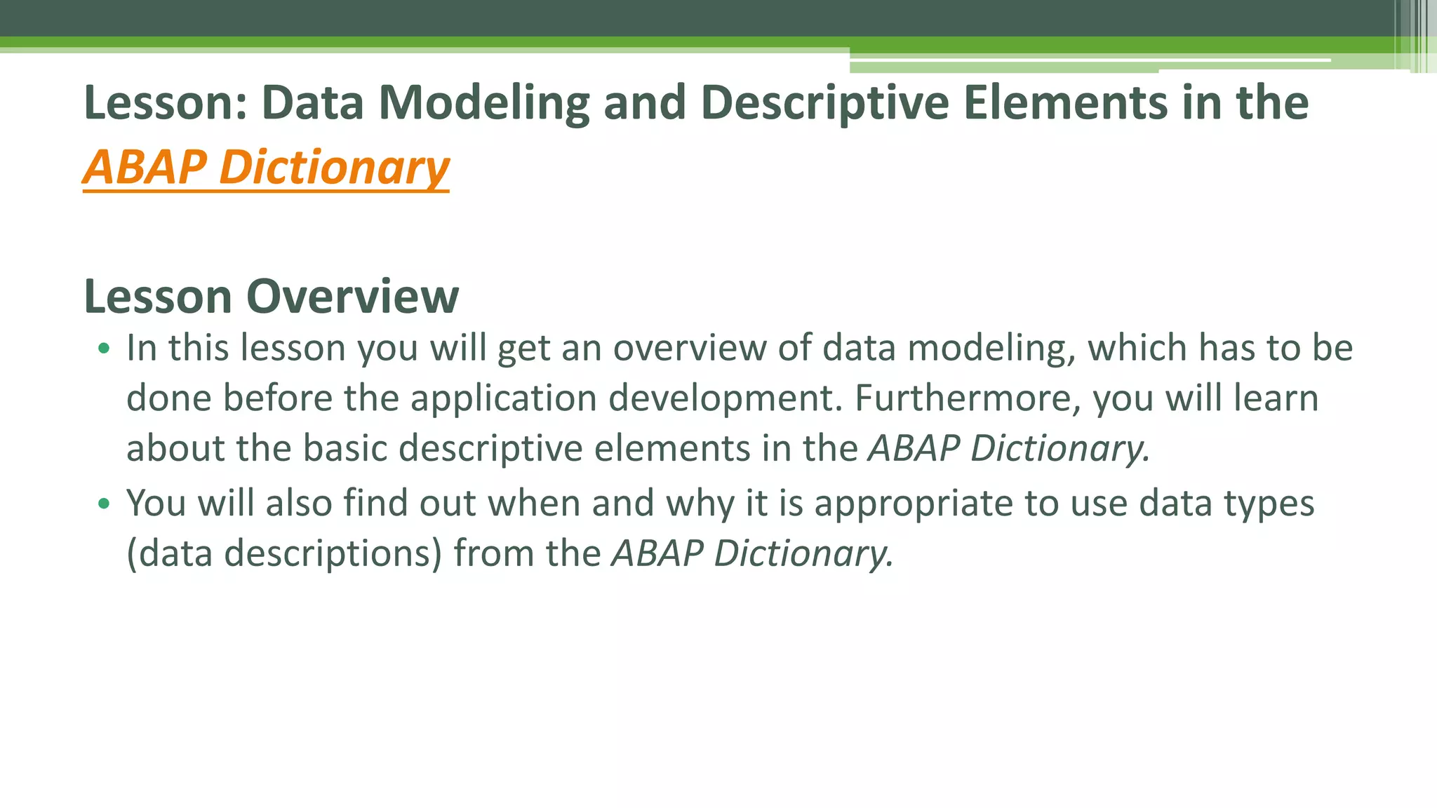 Unit 3 - Transparent tables in the ABAP Dictionary | PPTX
