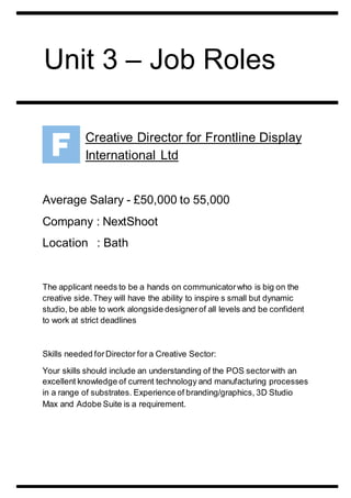 Unit 3 job roles | PDF