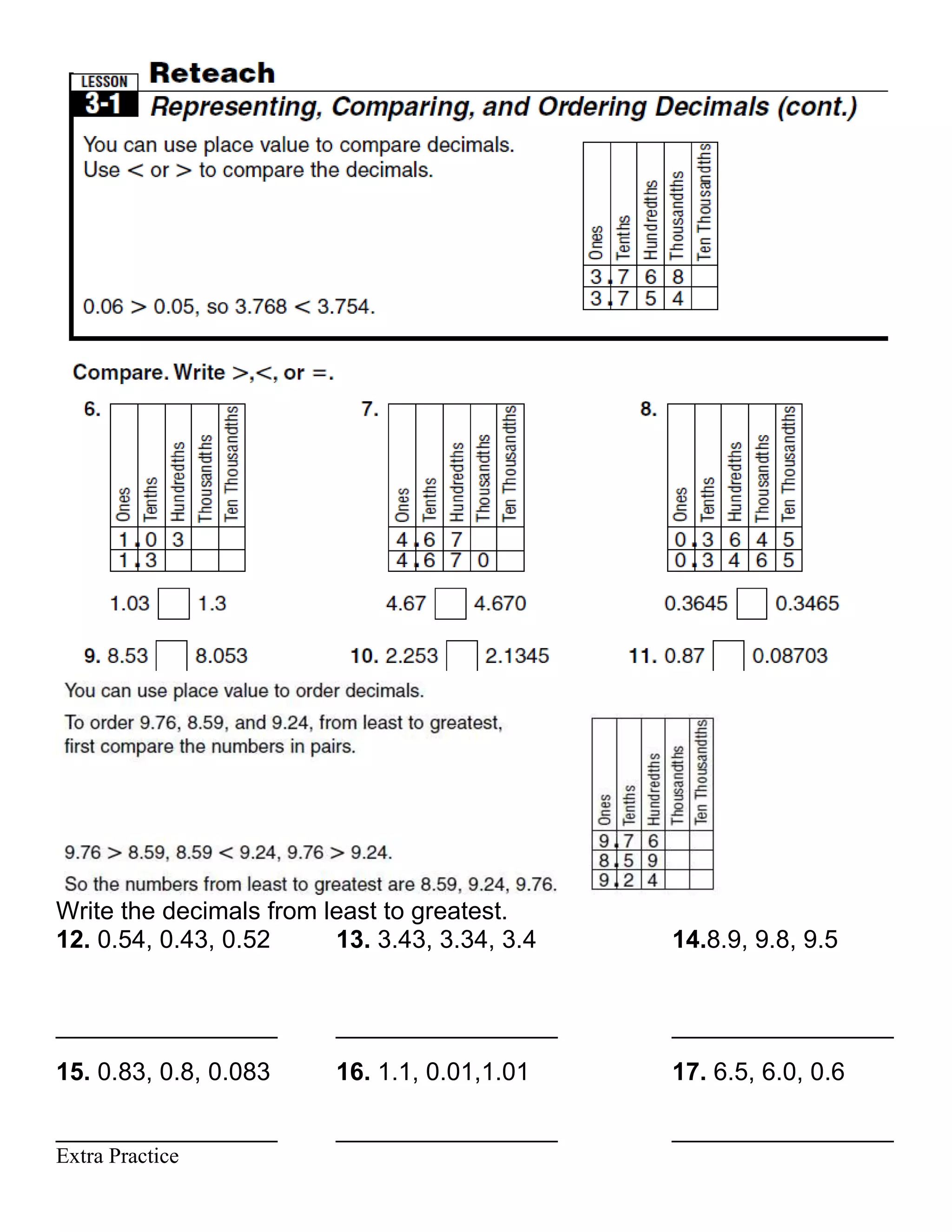 Unit 3 lesson 1 place value comparing ordering | DOCX