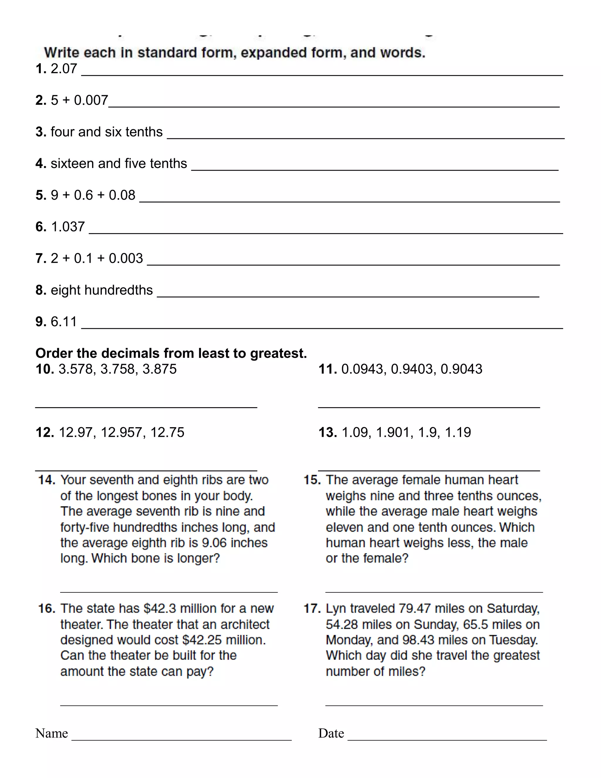 Unit 3 lesson 1 place value comparing ordering | DOCX
