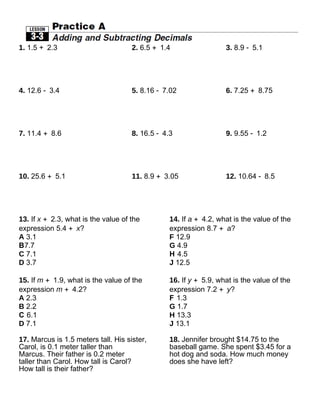 Unit 3 lesson 2 adding subtracting decimals | DOC