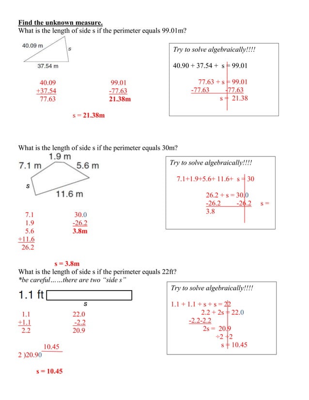 Unit 3 lesson 3 decimals and perimeter | PDF