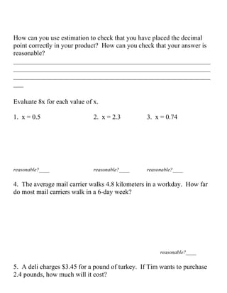 Unit 3 lesson 4 multiplying decimals | PDF