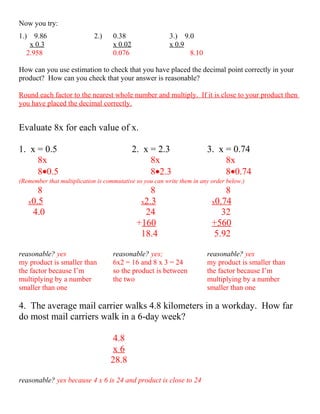 Unit 3 lesson 4 multiplying decimals | PDF