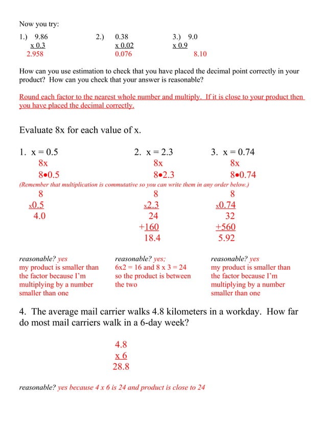 Unit 3 lesson 4 multiplying decimals | PDF