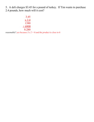 Unit 3 lesson 4 multiplying decimals | PDF