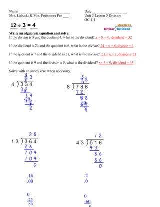 Unit 3 lesson 5 division | DOCX