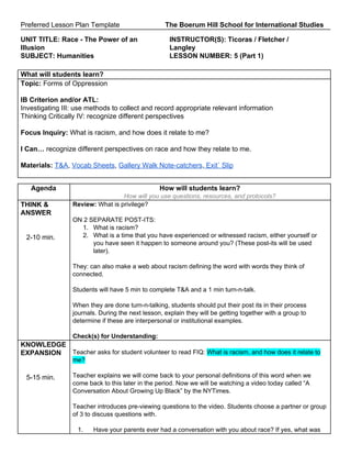 Unit 3, Lesson 5: Racism Gallery Walk | PDF