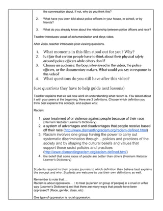 Unit 3, Lesson 5: Racism Gallery Walk | PDF