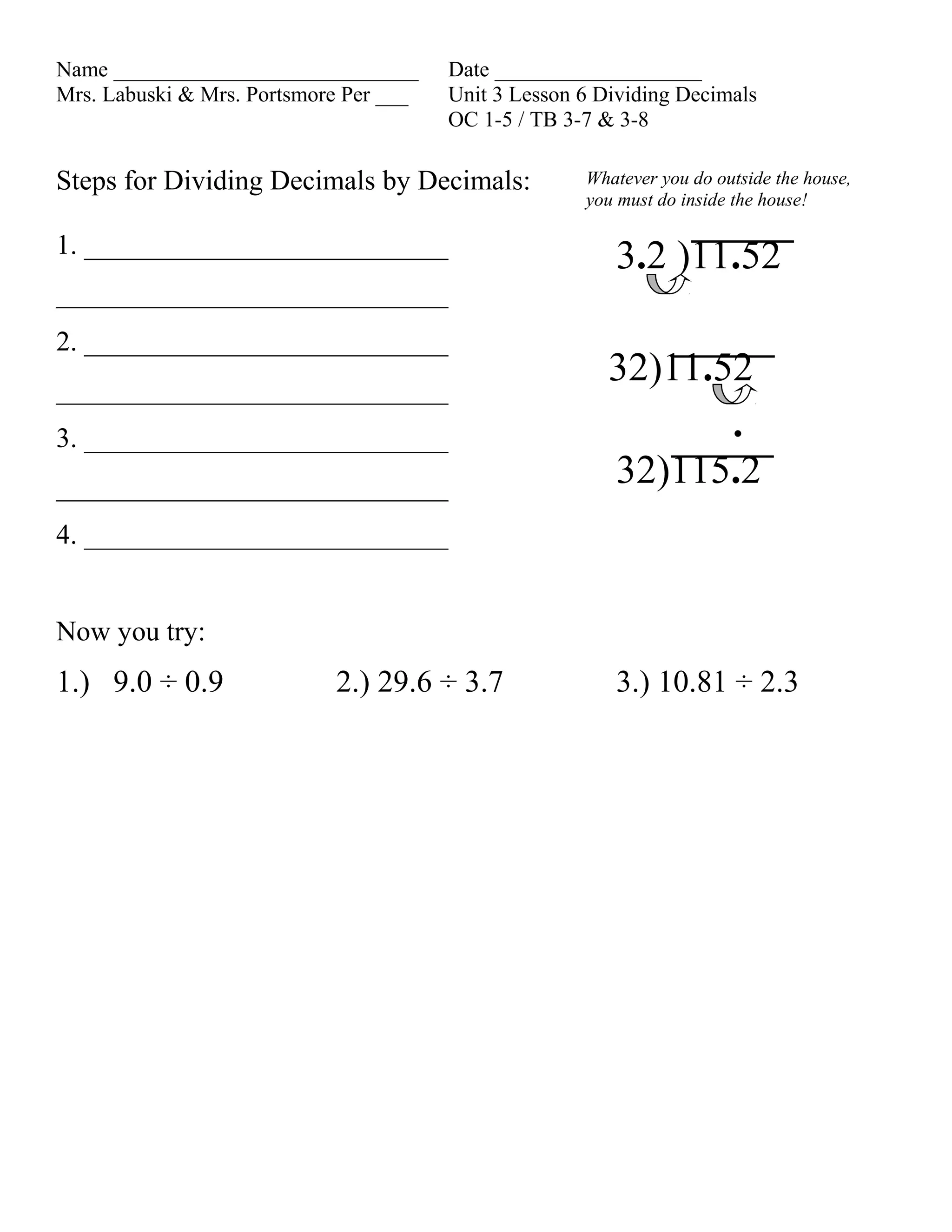 Unit 3 lesson 6 diving decimals | DOC