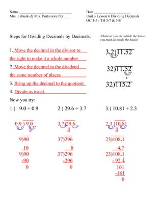 Unit 3 lesson 6 diving decimals | DOC