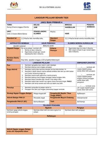 Rancangan Pengajaran Bahasa MelayuBahasa Melayu Unit 3 M5 | DOCX