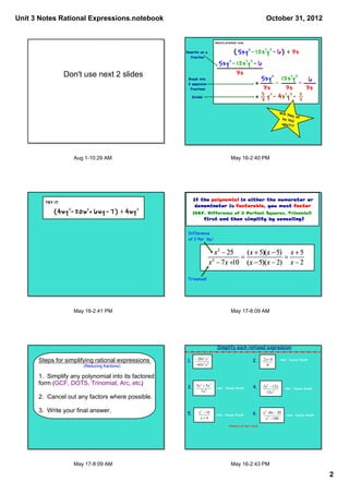 Unit 3 notes rational expressions | PDF
