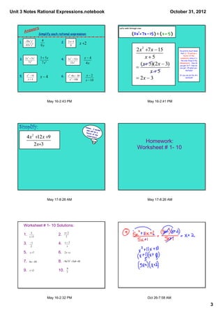 Unit 3 notes rational expressions | PDF