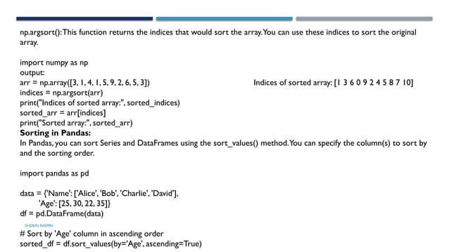 Numpy in python, Array operations using numpy and so on | PPTX