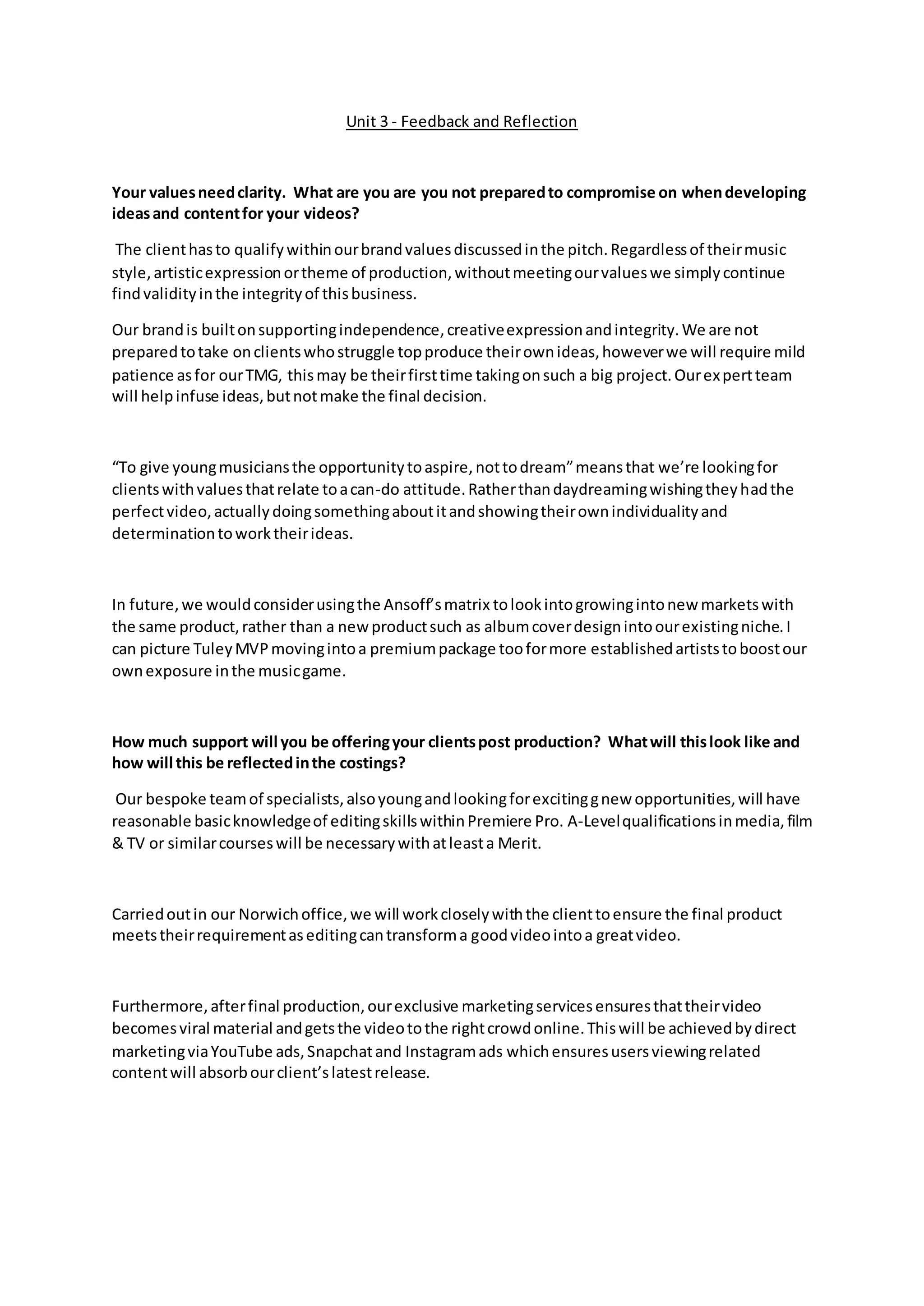 Unit 3 reflection | DOCX