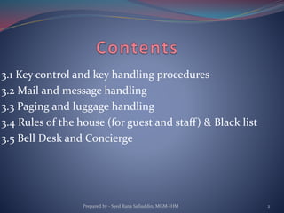 Role of Front Office | PPT