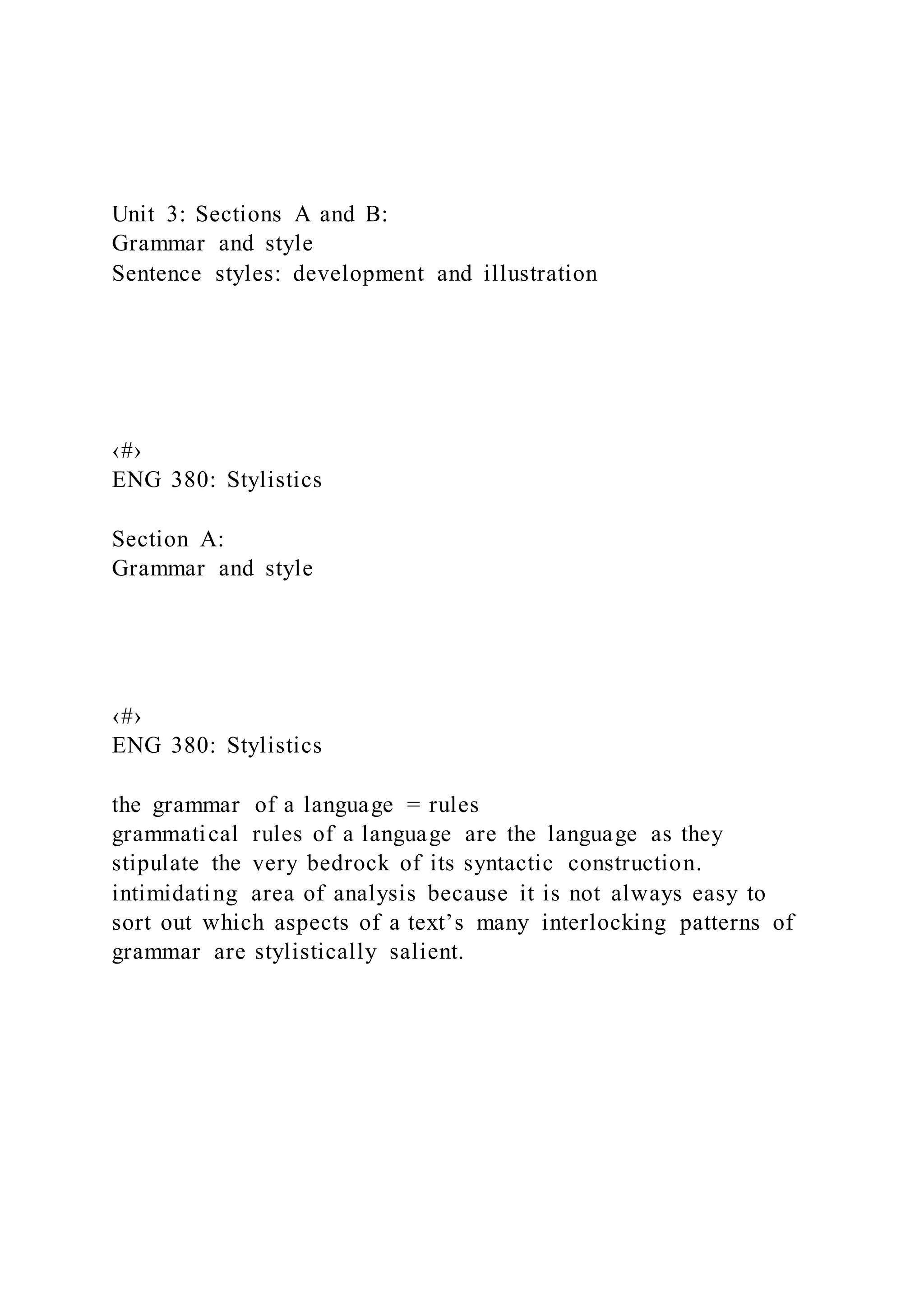 Unit 3 sections a and b grammar and style sentence styles | DOCX