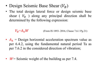 EVALUATION OF SEISMIC FORCES AS PER IS 1893_2016 | PPTX