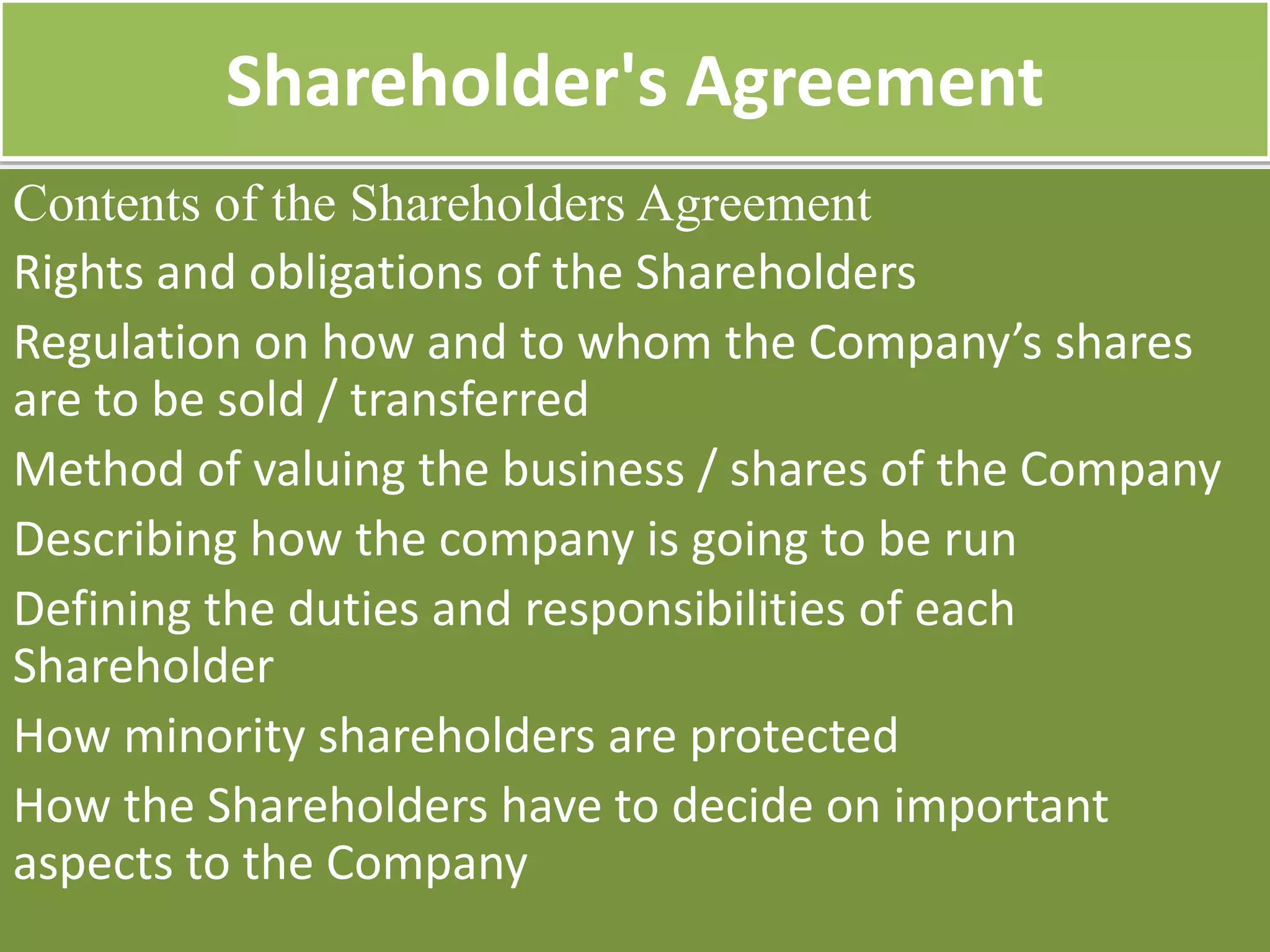 Unit 3 shareholders agreement | PPTX