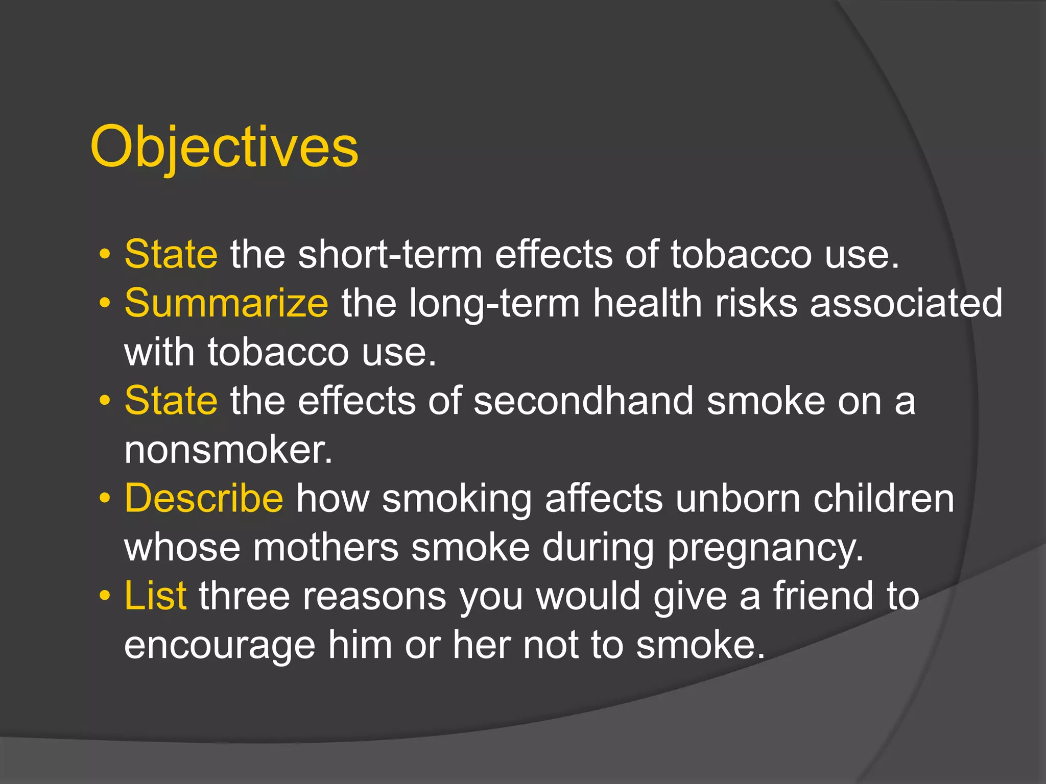 Unit 3 substance abuse, lesson 1 tobacco power point | PPTX