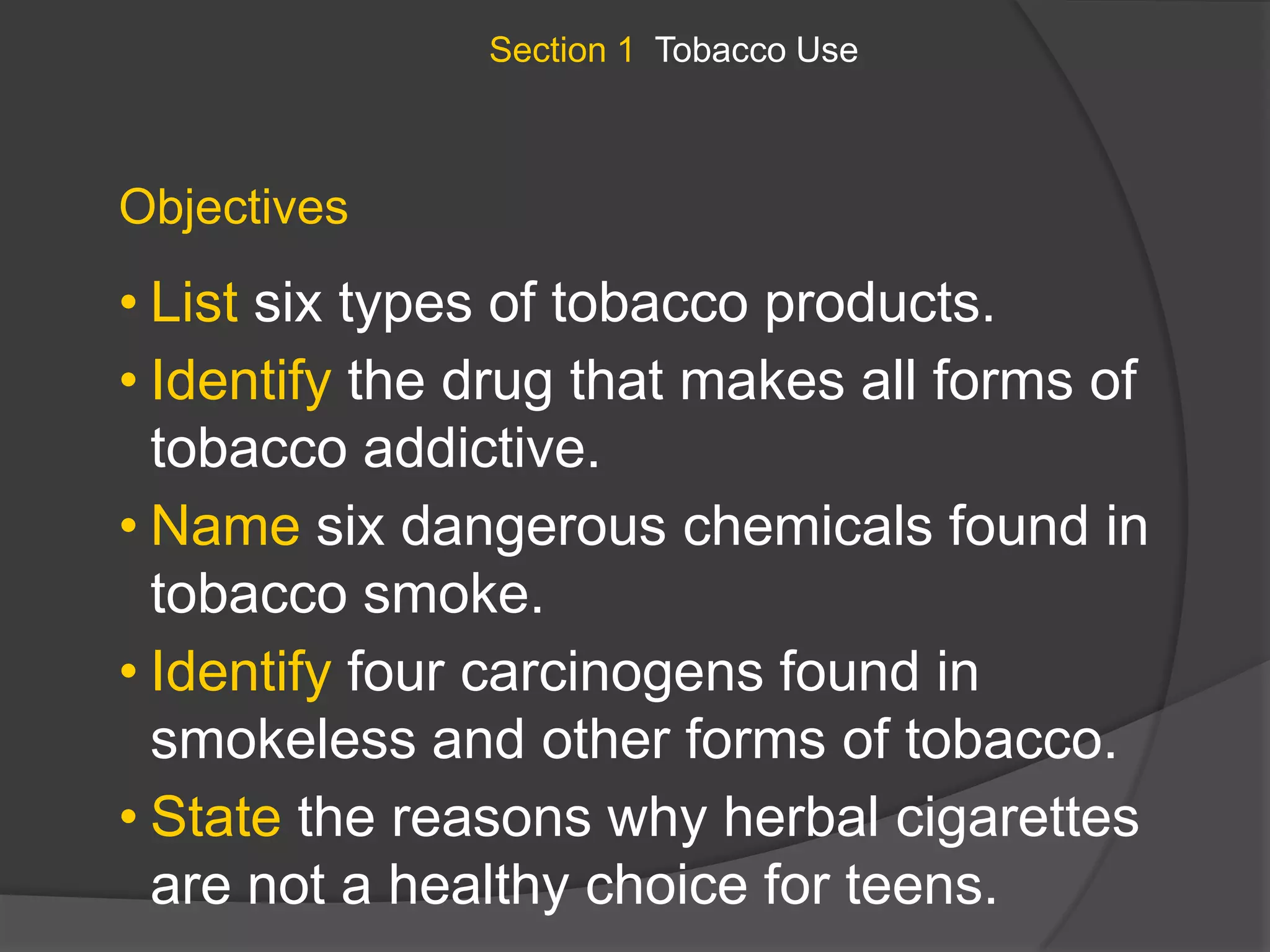 Unit 3 substance abuse, lesson 1 tobacco power point | PPTX