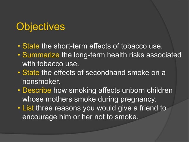 Unit 3 substance abuse, lesson 1 tobacco power point | PPTX