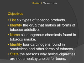 Unit 3 substance abuse, lesson 1 tobacco power point | PPTX