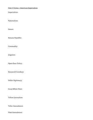 Unit 3 terms—american imperialism | DOCX | Political Issues & policy ...