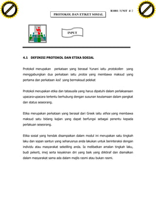 Unit 4: Protokol & Etika Sosial | PDF