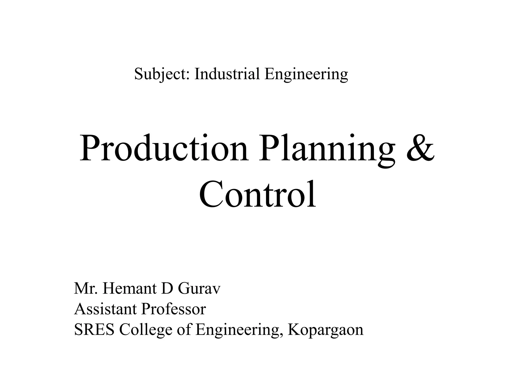 Production Planning And Control | PPTX