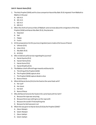 Unit 4. hazrat asma mcqs By Musarrat Khan | DOCX