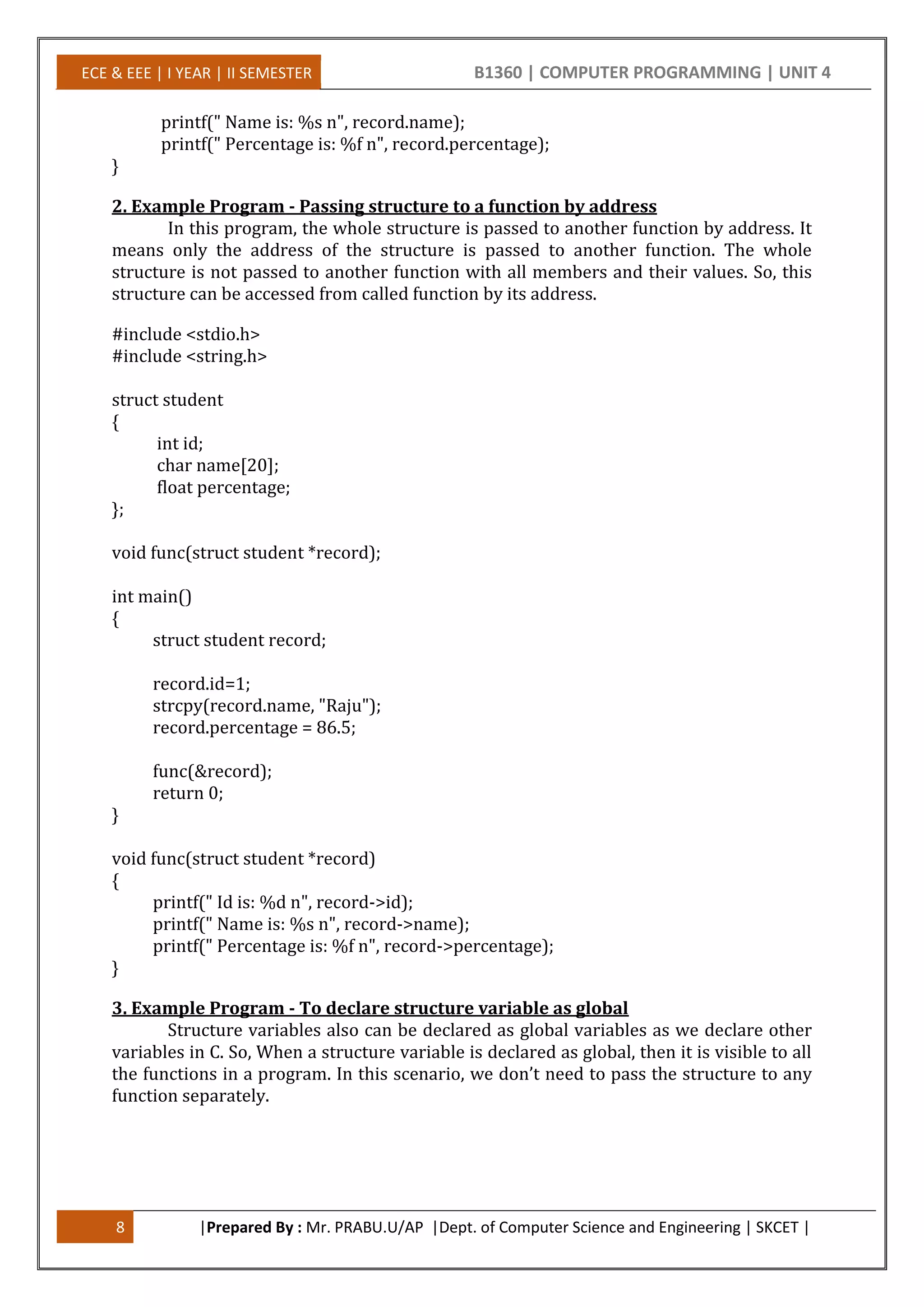 Structures and Pointers | PDF | Programming Languages | Computing