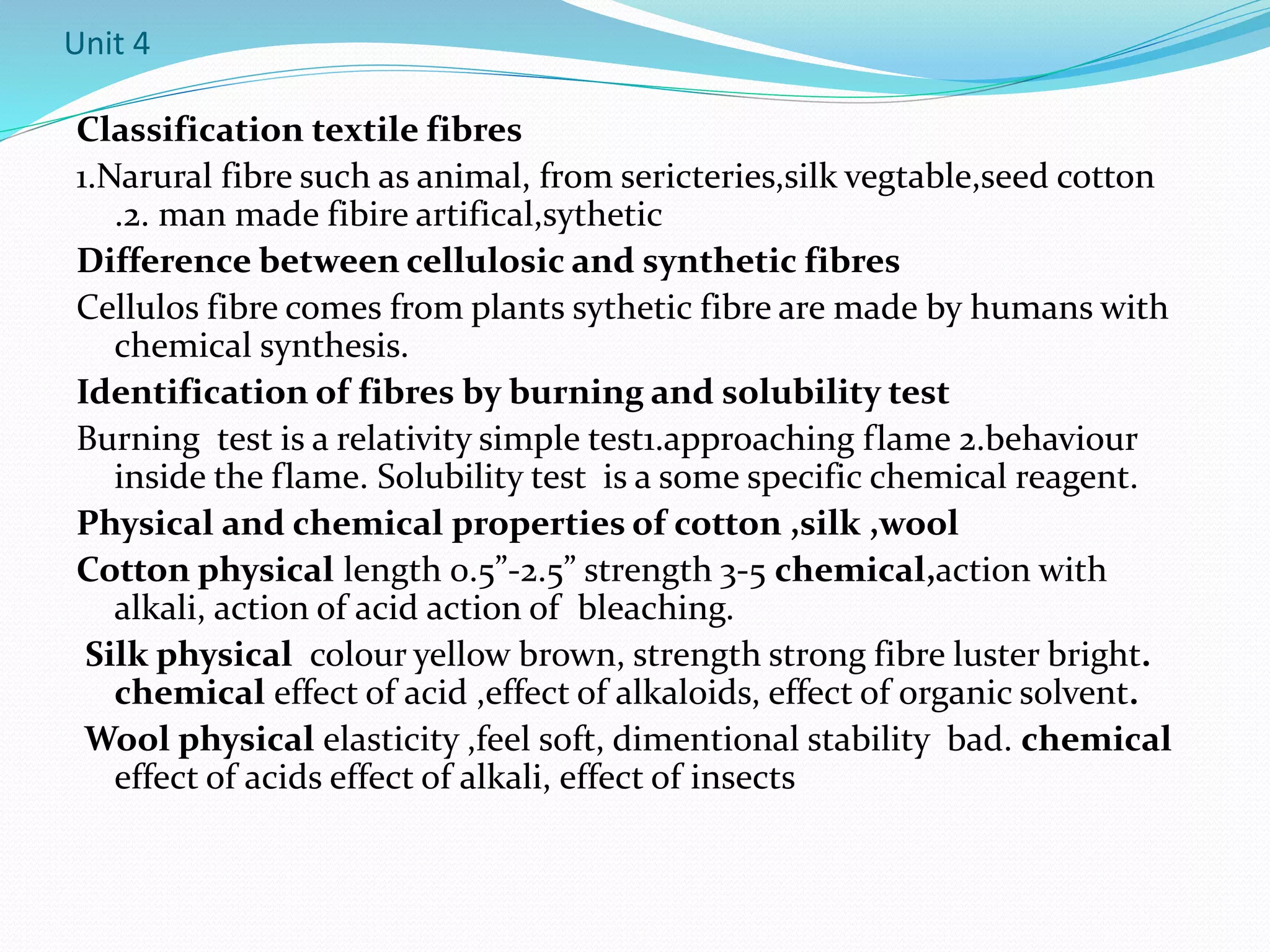 Unit 4- Tixtile fibres | PPTX
