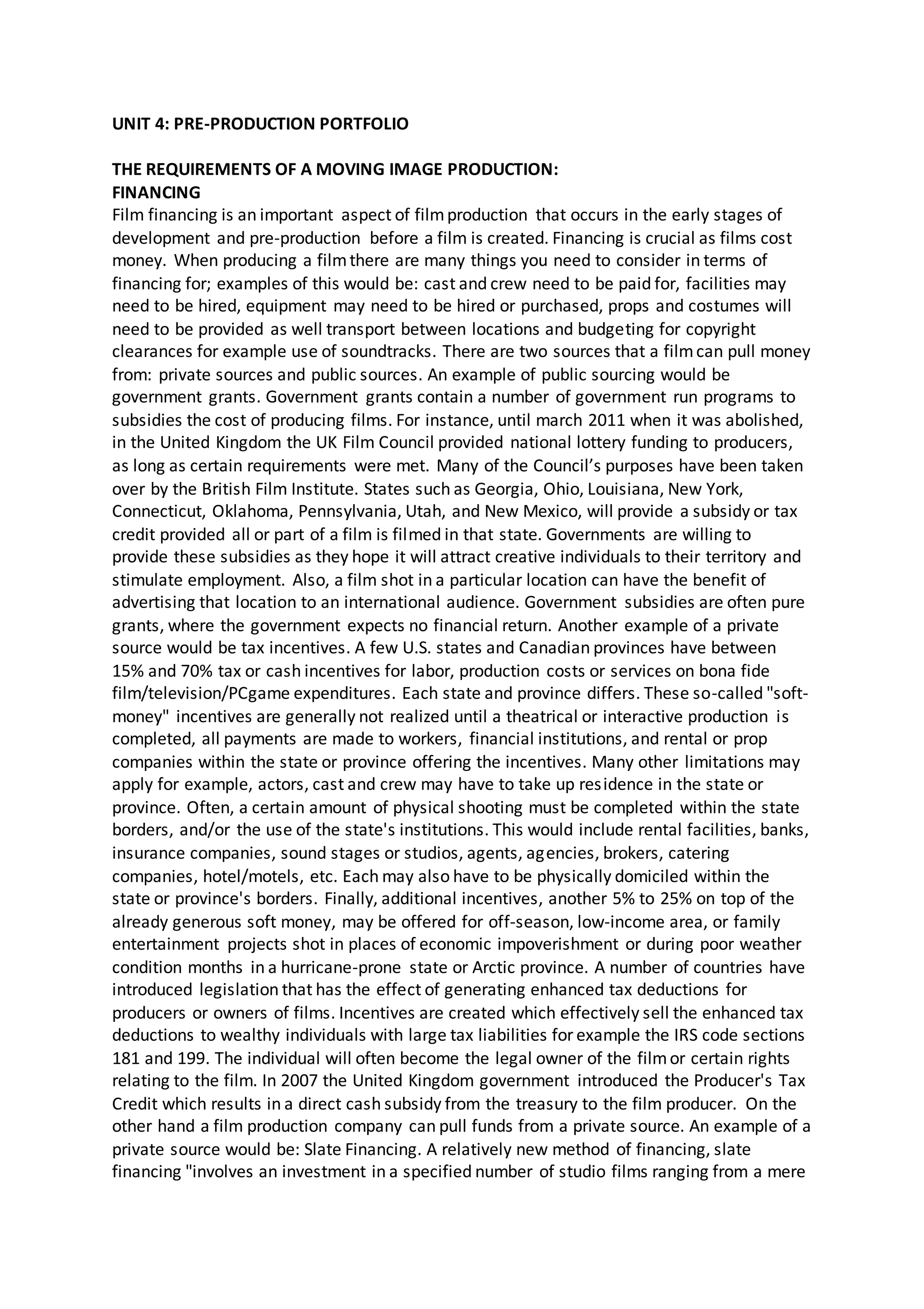 Unit 4 - Pre Production | DOCX