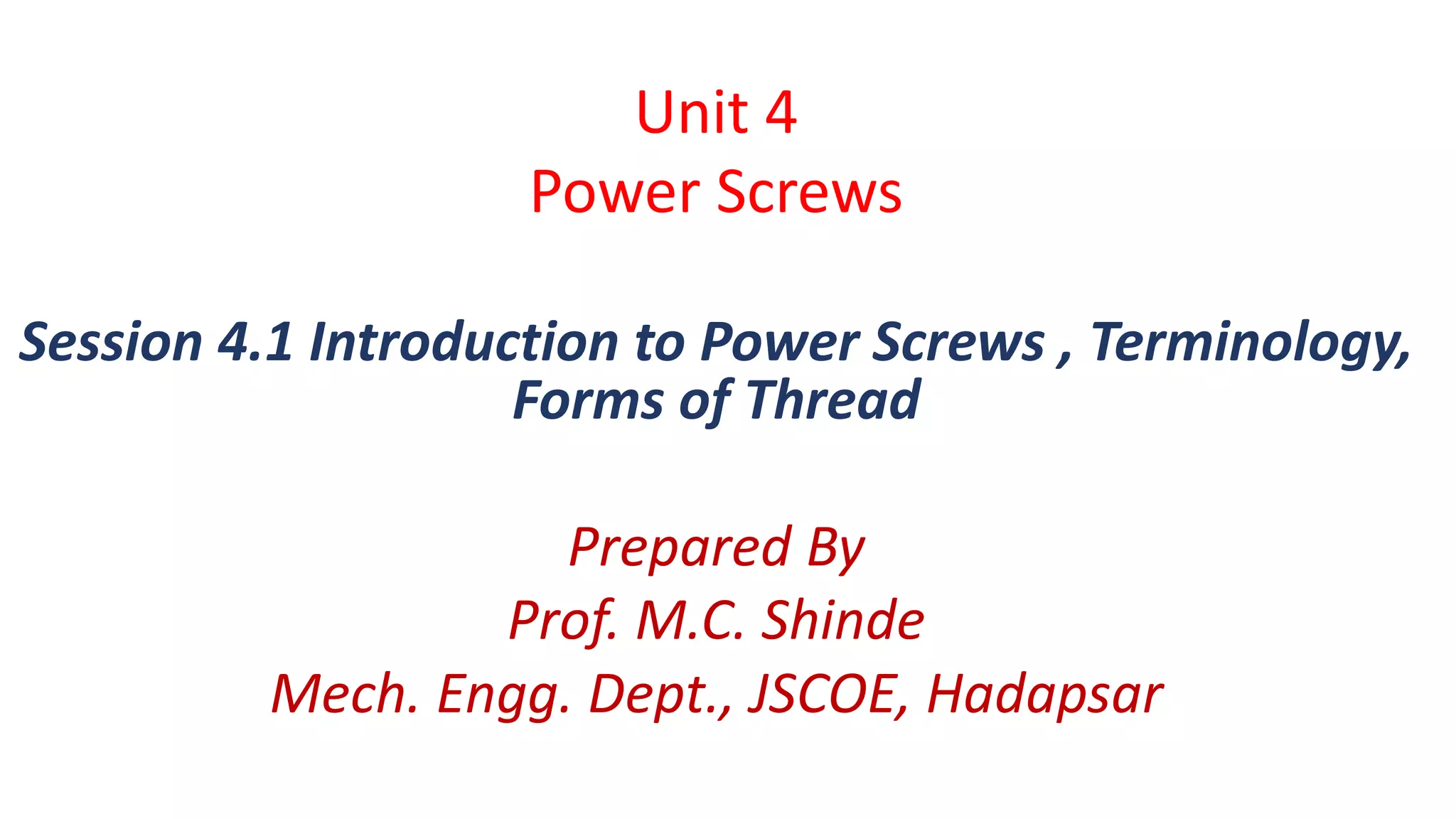 Unit 4 Design of Power Screw and Screw Jack | PDF