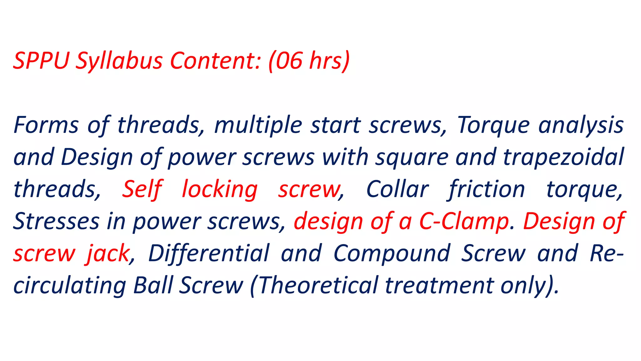 Unit 4 Design of Power Screw and Screw Jack | PDF