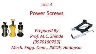 Unit 4 Design of Power Screw and Screw Jack | PDF