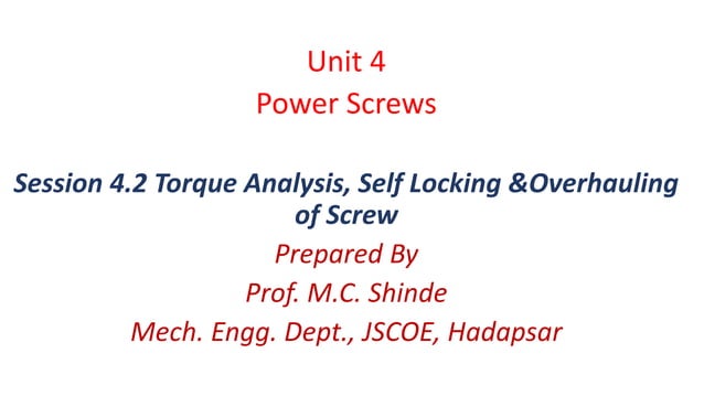 Unit 4 Design of Power Screw and Screw Jack | PDF