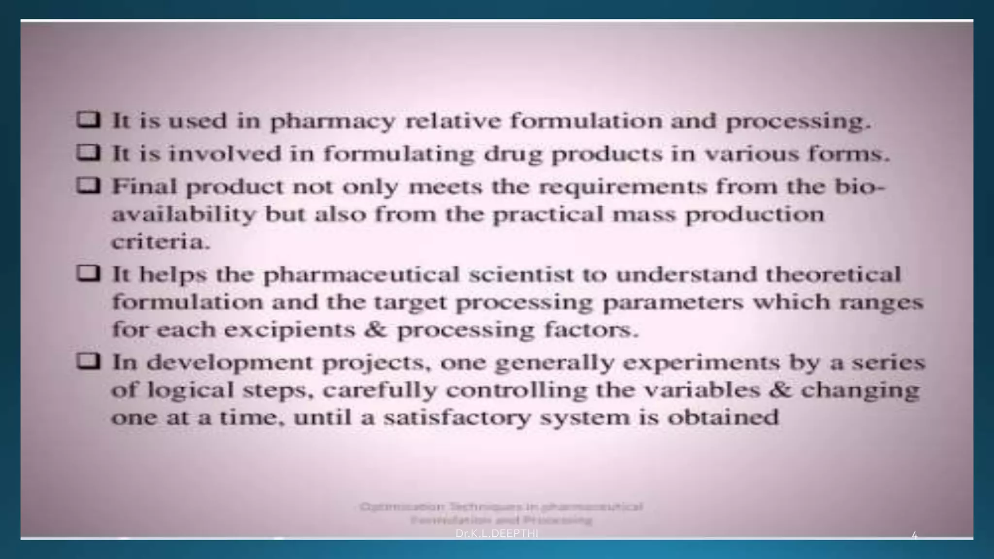 optimization techniques in pharmaceutical product development | PPTX