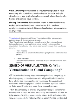 Virtualization In Cloud Docx Computing Technology Computing