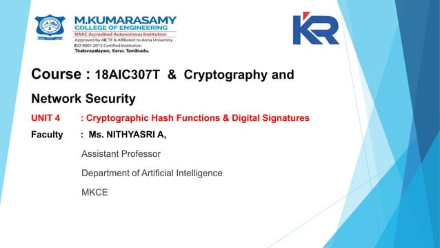 unit 4.pptx of hash function in cryptography | PPTX | Programming Languages | Computing