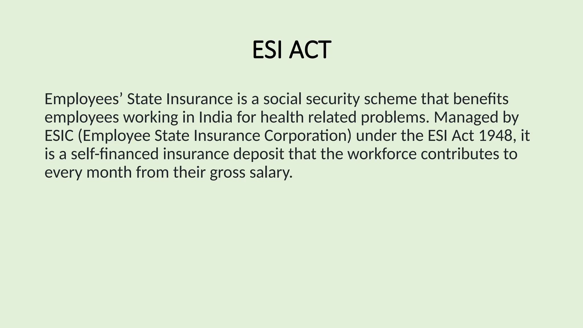 Employee State Insurance Act and ESI Wages Calculation and cases | PPTX
