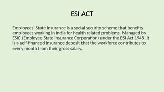 Employee State Insurance Act and ESI Wages Calculation and cases | PPTX