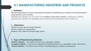 Manufacturing industries and products ppt | PDF