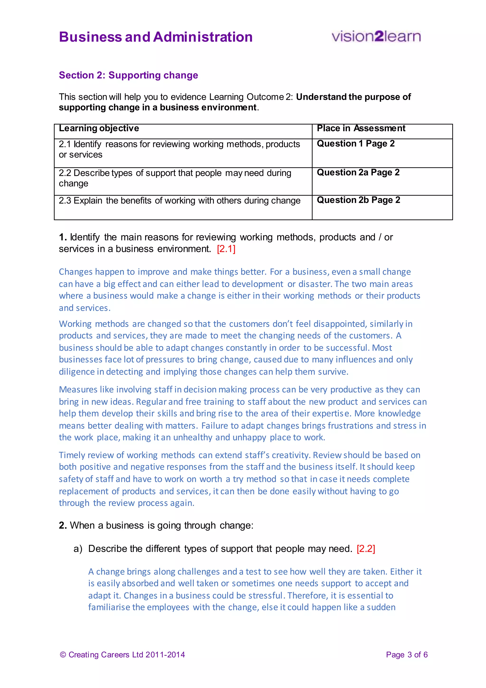 Business and Admin Level 2 Unit 4 assessment answers | DOC