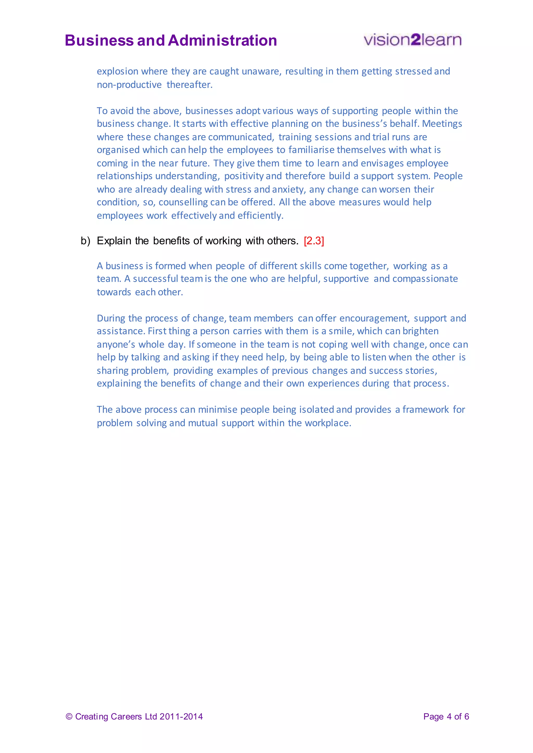 Business and Admin Level 2 Unit 4 assessment answers | DOC
