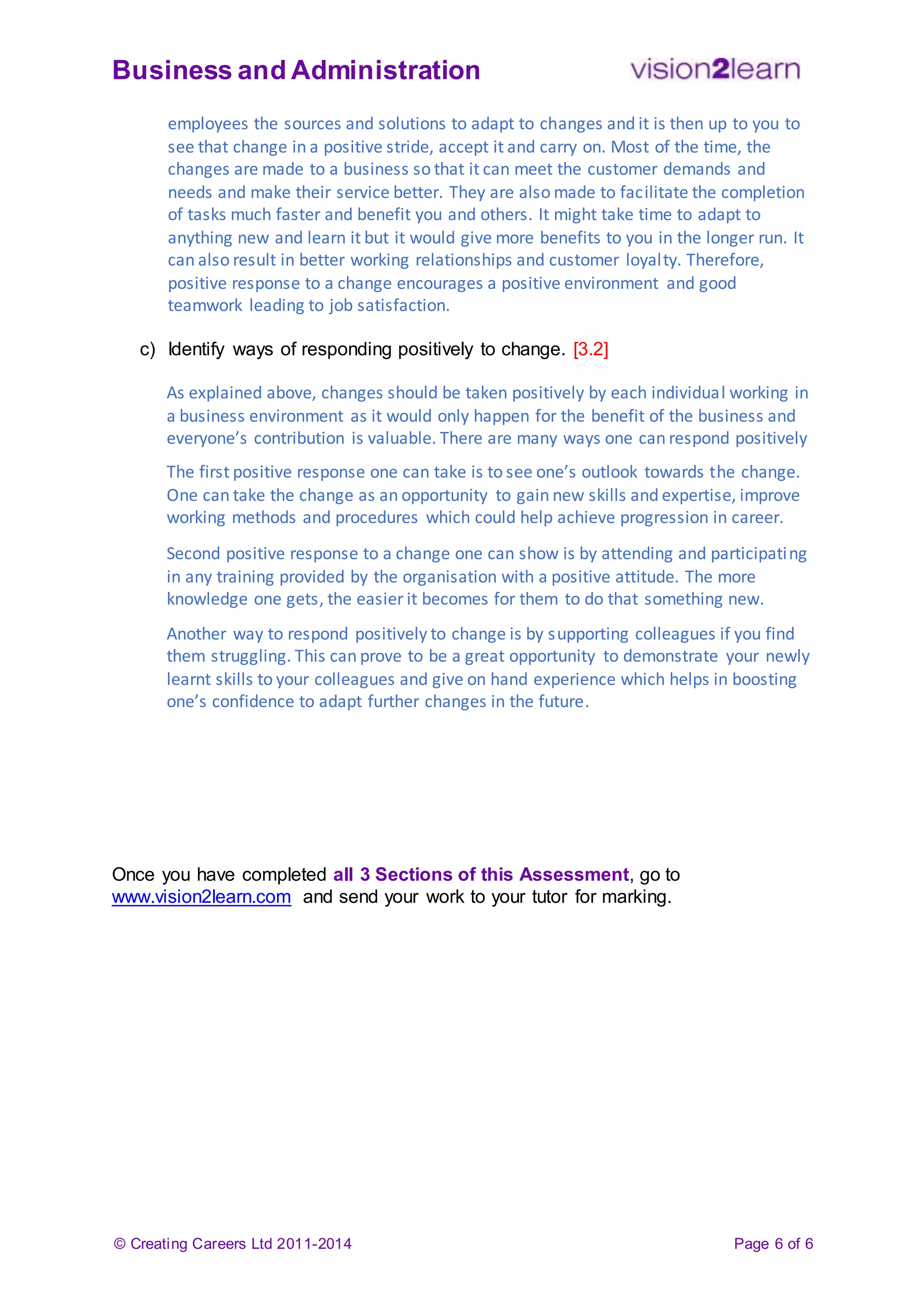 Business and Admin Level 2 Unit 4 assessment answers | DOC