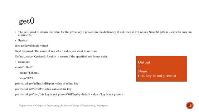 Unit4-Basic Concepts and methods of Dictionary.pptx | Programming Languages | Computing