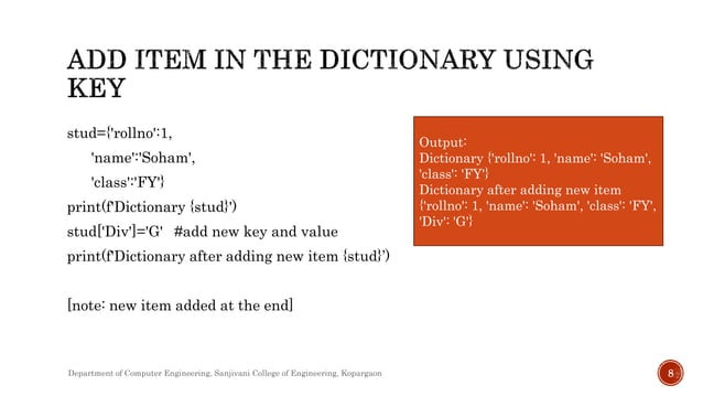 Unit4-Basic Concepts and methods of Dictionary.pptx | Programming Languages | Computing